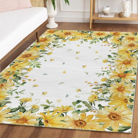 Accents | New 5x7 Yellow Daisy Rug Washable Lowprofile Spring Decor For ...